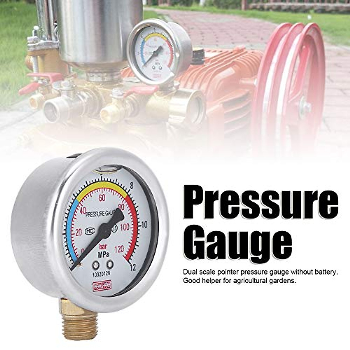 Pointer Pressure Gauge, Oil Immersed Fit for 30 40 60 Type Pump G1 4 Pressure Gauge DN8 Agricultural Supplies for Home Garden Farm