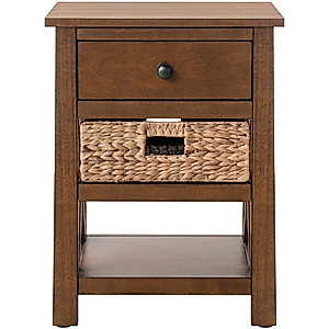 eHemco X-Side Nightstand End Table Side Table with Drawer, 2 Storage Shelves and Wicker Basket, Coffee