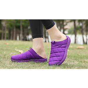 KUBUA Slippers for Men and Womens Indoor House Shoes Plush Slip on Outdoor Garden Loafers Purple 9 Women / 7 Men