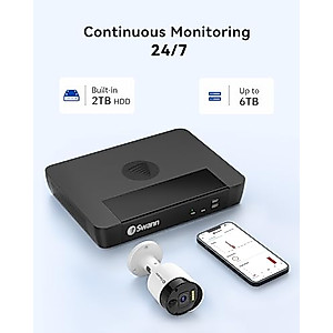 Swann 4K Master Security Camera System, 8pcs PoE Bullet Cameras, 8CH Cat5e Wired NVR System with 2TB HDD, Sensor Spotlights, Color Night Vision, 24/7 Home Surveillance, True Detect, Indoor/Outdoor