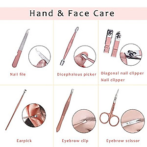 Pink Manicure Set Beauty Tool Portable - Nail Clipper Pedicure Grooming Kit Stainless Steel 7 in 1 Luxury Leather Travel Case, for Woman Girl Home Travel Gift Giving