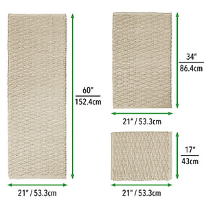 mDesign Soft 100% Cotton Luxury Rectangular Spa Mat Rugs, Water Absorbent, Diamond Design - for Bathroom Vanity, Tub/Shower, Machine Washable - Runner, Standard & Small Rug - Set of 3 - Linen/Tan