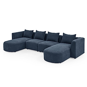 KIVENJAJA Modular Sectional Sofa, U-Shaped Couch with Double Chaise & Pillows, Modern Minimalist Boucle Fabric Large Comfy Cloud Sofas, Living Room Furniture Sets, 117 inch, Navy Blue