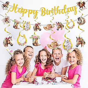 Horse Themed Birthday Party Decorations - NOVBAUB 21PCS Cowgirl Happy Birthday Party Decorations Banner Hanging Swirls Western Cowgirl Hat Boots Horseshoe Horse Party Streamers Decor Supplies