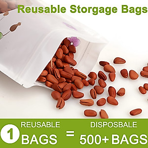 SixWeKit 50 Pack Food Storage Bags, Resealable Stand Up Leakproof Reusable Freezer Bags for Foods, Breads, Cookies, Sandwich, Meat, Dried Foods (7x10+3.2in)