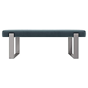 VANT Upholstered Bed Bench - Velvet Antique Blue - Brushed Nickel - Contemporary Modern, Accent Bench for End of Bed, Hallway, or Entryway