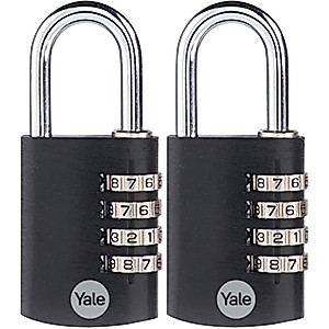 Yale 2 Pack 4 Digit Combination Lock Outdoor Waterproof Padlock for School Gym Locker, Sports Locker, Fence, Toolbox, Gate, Case, Hasp Storage (Black)