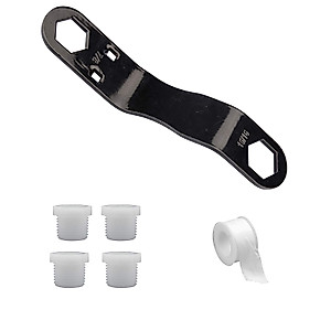 RV Water Heater Drain Plug Kit, Include Angled Wrench, 4 Pieces 1/2" NPT Replacement Plugs and 1 Roll PTFE Tape