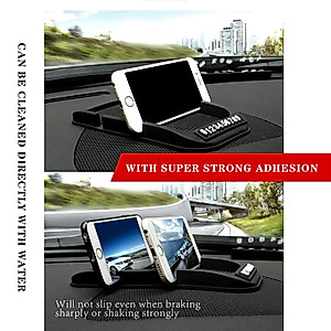Car Dashboard Cell Phone Holder Anti-Slip Pad Double-Groove with Number Plate Auto Silicon Tray, Car Dashboard Accessories for Phone GPS Keychains Sunglasses Mat