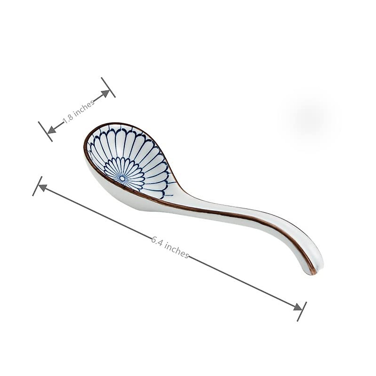 JOBNTZ Asian Soup Spoon,Ceramic Ramen Spoon,6.4inch Japanese Pho Spoon with Long Handle for Miso,Dumpling,Noodles,Wonton (Blue and White Porcelain, Set of 4)