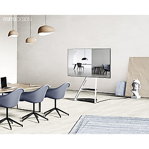 FITUEYES Design Corner TV Stand for 32 43 50 55 65 Inch TVs, Small Spaces Floor TV Stand Rolling TV Cart for LCD/LED Flat Curved Screens, Modern Living Room Television Stands, Eiffel Series, White