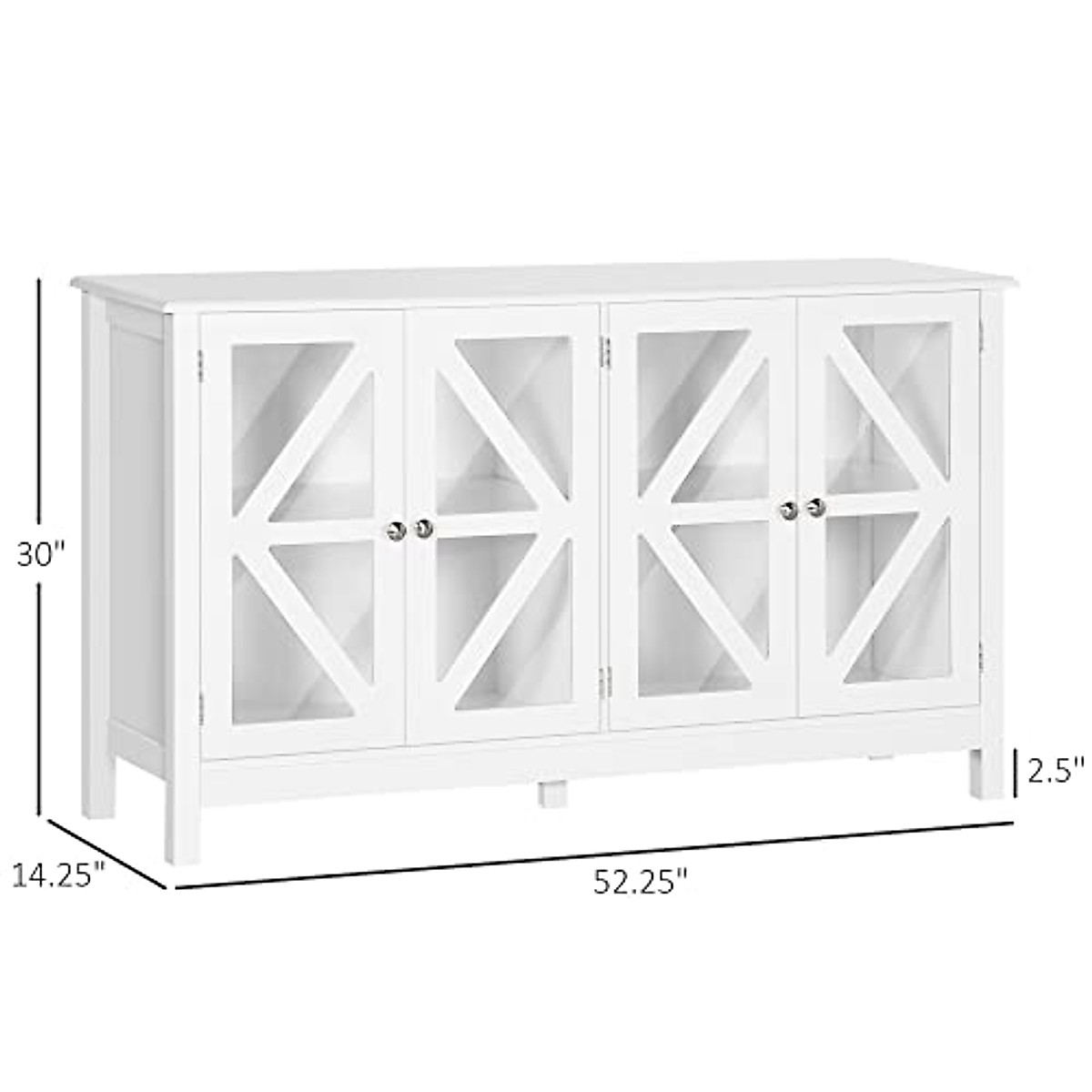 HOMCOM Sideboard, Buffet Cabinet with Tempered Glass Doors and Adjustable Storage Shelf, Credenza, White