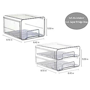 YouLike 2pack Stackable Fridge Drawers Pull Out Bins for Refrigerator Organizer Clear Food Storage Container Set With Drain for Pantry Kitchen Cabinet Office Organization