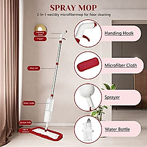 Nofaner Spray Mop, Mops for Floor Cleaning Kitchen Dry Wet Flat Mop with 22 Oz Refillable Bottle 4 Washable Pads 1 Slicker Scraper for Wood Laminate Vinyl Ceramic Hardwood Tiles