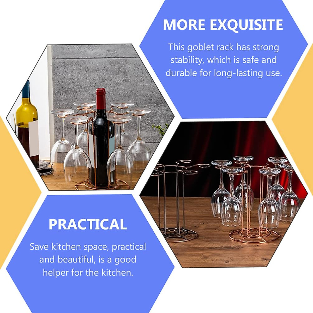 DOITOOL Metal Shelf Brackets Wine Glass Rack Countertop Wine Glass Holder Freestanding Stemware Storage Rack Wine Glass Stand Air Drying Tree Display Hanger for Home Bar Rose Gold Shelf Holders