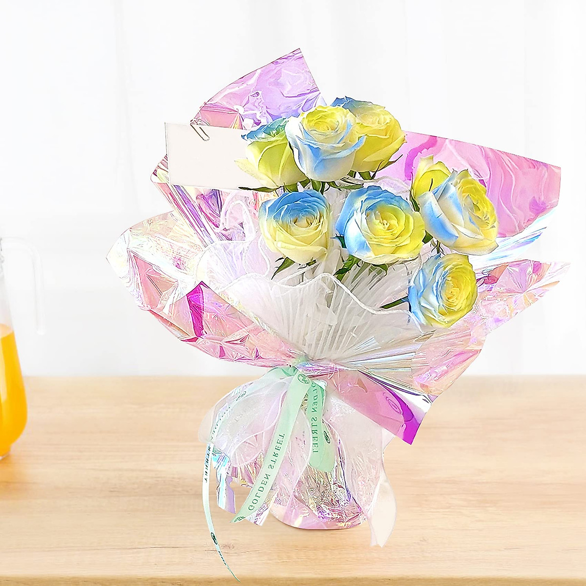 Morepack Iridescent Cellophane Roll, Iridescent Cellophane Wrap for Gift Baskets, Iridescent wrapping paper