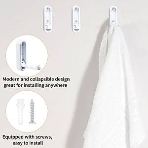 MOROBOR 4pcs Elliptical Folding Wall Hook Non-Slip Heavy Duty Foldable Coat Hook Aluminum Alloy Wall Hanger for Hanging Coat Bags Backpack Towel(Matte White)