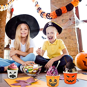 CIEOVO 48 Packs 9 oz Halloween Party Paper Ice Cream Cups Disposable Halloween Ghost Face Bowls Snack Cups Containers Dessert Bowls for Birthday Halloween Trick or Treat Party Decoration