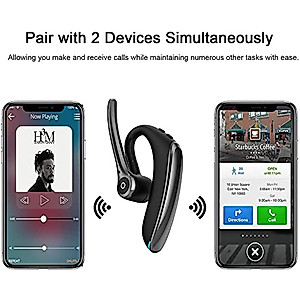 Bluetooth Headset, Wireless Bluetooth Earpiece V5.0 Hands-Free Earphones with Stereo Noise Canceling Mic, Compatible iPhone Android Cell Phones Driving/Business/Office
