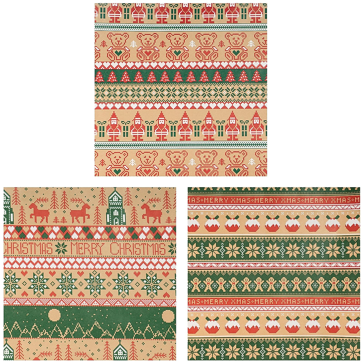 RUSPEPA Christmas Wrapping Paper Rolls - 17 inches x 10 feet per Roll, Total of 3 Rolls - Red and Green