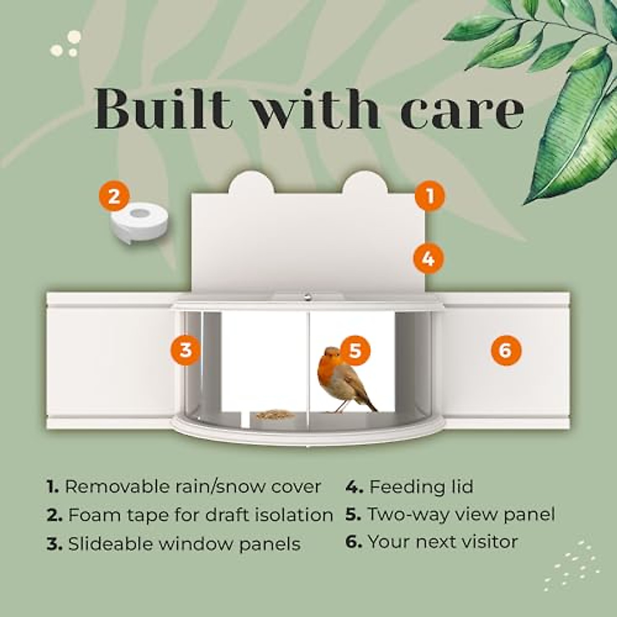 Skybox Window Bird Feeder Inside House - 180 Clear View of Birds Feeding - Bird Box Fits Windows 30-41 inches - Including Rain Cover Slide