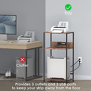 CCCEI Black Computer Tower and Printer Stand with Charging Station, 3 Outlets and Fast Charging USB Ports, 3 Tier Movable Storage Shelf, Tall PC Case or Scanner Table 39 Inches High for Small Office.
