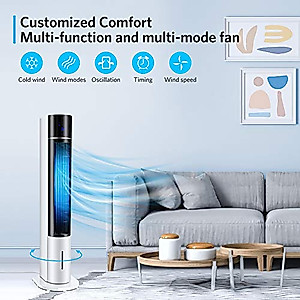 Swamp Cooler Fan, Oscillating Evaporative Air Cooler 43-inch, Quiet Air Conditioner Fan, lnstant Cool & Easy Use, 3 Modes & 3 Speeds, 12H Timer, 2 Ice Boxes, Remote & Panel Control for Room & Office