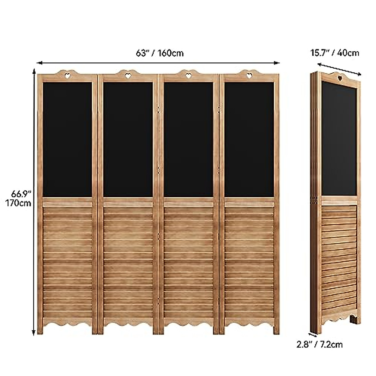 YITAHOME Wood Room Divider 4 Panel Folding Privacy Screens with Chalkboard, Freestanding Portable Privacy Screen Room Partition for Bedroom, Living Room, Study, Hotel, Office