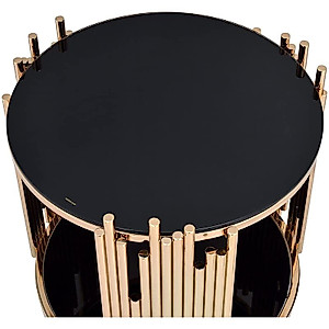 BOWERY HILL Round Glass Top Coffee Table End Table in Black and Gold