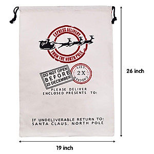 JOYIN 3 Santa Burlap Sack Christmas Gift Bags with Drawstring 26" x 19" for Large Xmas Package Storage, Event Party Supplies, Christmas Party Favors.