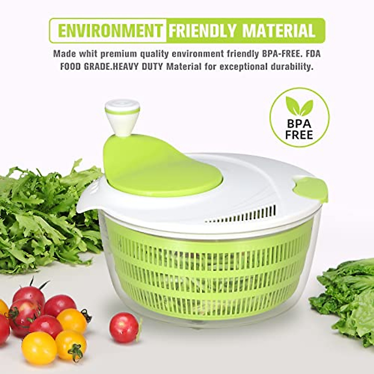 Smile Mom Salad Spinner Large 4 Quarts, ABS,BPA Free Clips & Locking, Lettuce Vegetables Washer Dryer Drainer Crisper Strainer for Home Kitchen Washing & Drying Leafy Vegetables