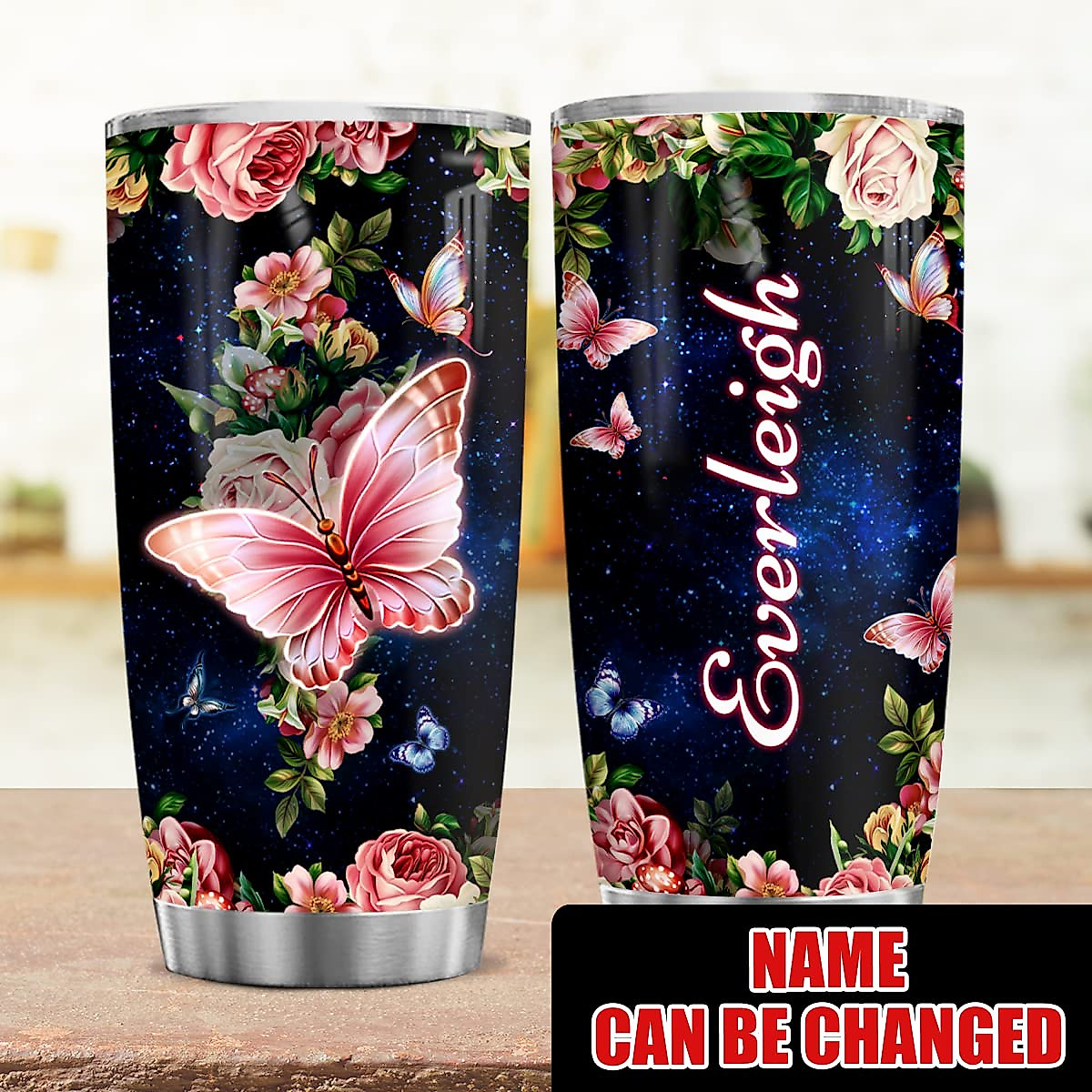 Wassmin Personalized Butterfly Tumbler Butterflies Gifts For Women Girls Lady Teen Drinking Cup Stainless Steel Insulated Tumblers Coffee Travel Mug 20oz 30oz Birthday Christmas Presents