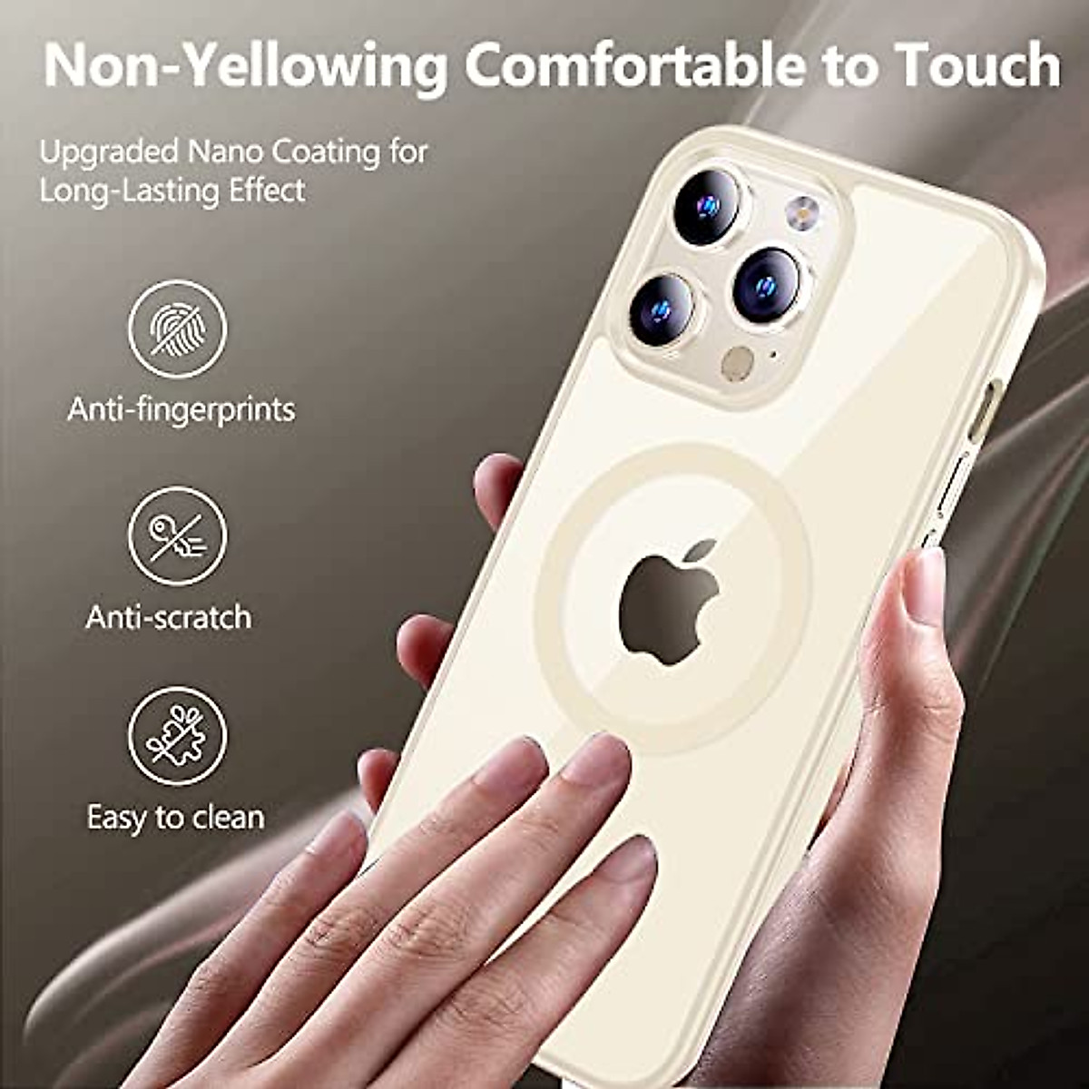 Casexcite Clear Magnetic for iPhone 13 Pro Max Phone Case MagSafe Compatible - Military Grade Protection - Transparent Back - 2X Lens Protector, Anti-Fingerprint, Anti-Scratch (Light Beige)