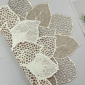 AdasBridal Gold Round Placemats for Dining Table Set of 6 Pressed Vinyl Metallic Table Mats Hollow Out Hibiscus Flower Place Mats for Dinner Table Decor Holiday Wedding Accent Centerpiece