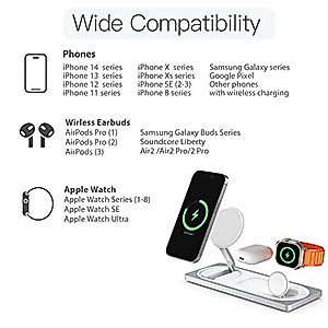 Wireless Charger,Magnetic Wireless Charging Station, 3 in 1 Faster Mag-Safe Wireless Charger Stand for iPhone 14,13,12 Pro Max/Pro/Mini/Plus, Apple Watch Ultra 8/7/SE/6/5/4/3/2/1, AirPods pro/2/3