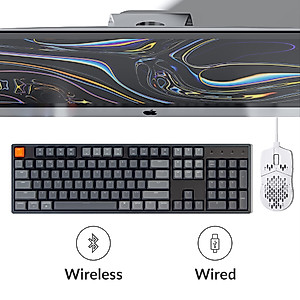Keychron K10 Full Size 104 Keys Bluetooth Wireless/USB Wired Mechanical Gaming Keyboard for Mac with Gateron G Pro Brown Switch/RGB Backlight/Multitasking Computer Keyboard for Windows, Aluminum Frame