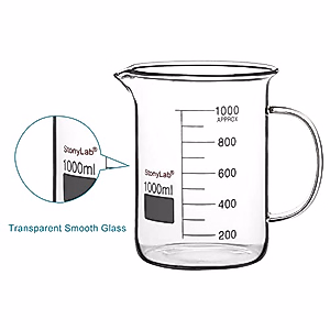 stonylab Glass Beaker with Handle, Borosilicate Glass Graduated Low Form Griffin Beaker with Handle and Pouring Spout, 1000 ml