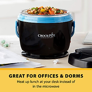 Crock-Pot Large 8 Quart Programmable Slow Cooker with Auto Warm Setting and Cookbook, Black Stainless Steel & Electric Lunch Box, Portable Food Warmer for On-the-Go, 20-Ounce, Black/Blue