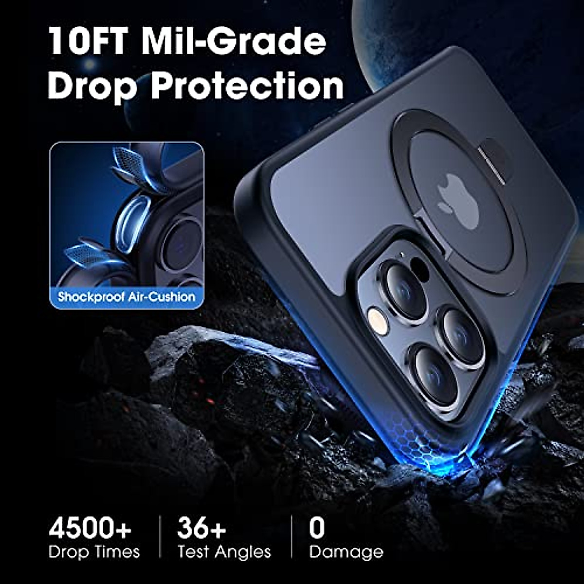 CASEKOO for iPhone 14 Pro Max Case with Magnetic Invisible Stand [Military Drop Protection] [Compatible with MagSafe] Shockproof Slim Translucent Matte Phone Cases for Men Women 6.7 Inch 2022, Black