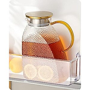 Baffect Water Pitcher, High Borosilicate Glass Jug with Stainless Steel Lid, Leakproof Fridge Door Carafe for Hot or Cold Beverage (1.8 L/63 oz.)