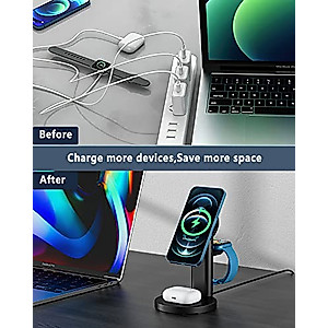 3 in 1 Magnetic Wireless Charger, Aluminum Alloy 15W Fast Wireless Charging Station for iPhone 13/12,Pro,Pro Max,Mini, MagSafe Charger Stand Dock for Apple AirPods 3/2/Pro, Apple Watch 7/SE/6/5/4/3/2