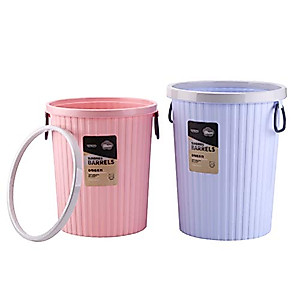Amosfun Round Shape Garbage Can Plastic Trash Wastebin with Pressing Circle Waste Bag Organizer- Size S (Purple) Decorations for Home