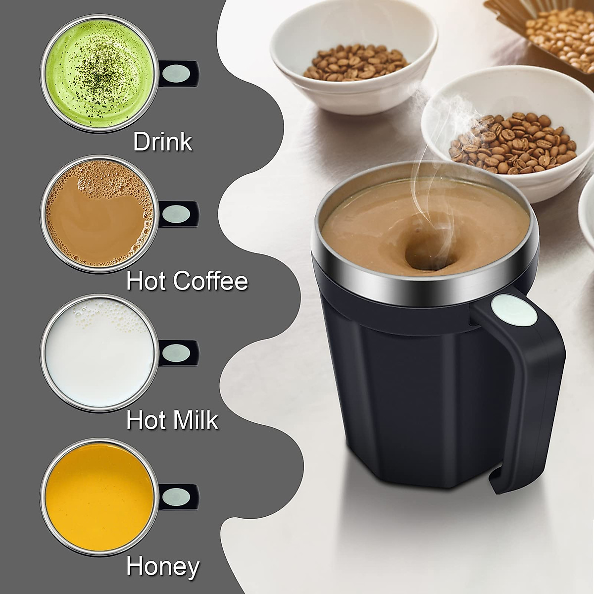 LeadYuantop Self Stirring Coffee Mug, 18 oz Automatic Magnetic Electric Mixing Cup Stainless Steel Travel Cup for Coffee, Chocolate, Milk, Tea, Office, Home, Kitchen (Deep Navy)