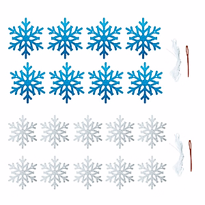SaktopDeco Blue Silver Glitter Snowflake Banner Winter Snowflake Garland Hanging Christmas Party Decorations Pack of 2