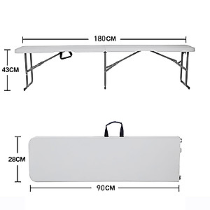 Lakhow 6-Foot Folding Bench White Plastic Folding Training Table, Stackable Indoor and Outdoor Folding Stool, Used for Wedding Backyard Activities, Conference Room Festivals (2-Pack)