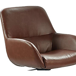 Tommy Hilfiger Forester Luxury Bonded Leather Home Office Chair, Modern Round Swivel Accent Seating, Adjustable Height, Cognac Brown