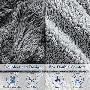 EASELAND Soft Faux Fur and Sherpa Shaggy Throw Blanket,Reversible Warm Thick Fleece Fuzzy Shag Throws, Luxury Furry Plush Fluffy Decorative Cozy Blankets for Couch Sofa Bed Chair, Tie Dye Grey,Travel