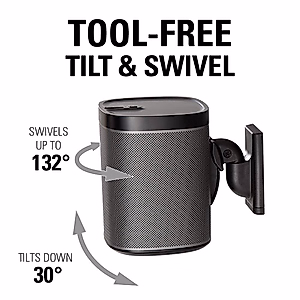 Sanus Wireless Speaker Wall Mount for Sonos ONE - Tool Free Tilt & Swivel Adjustments For Best Audio - Single (black) - WSWM21-B1