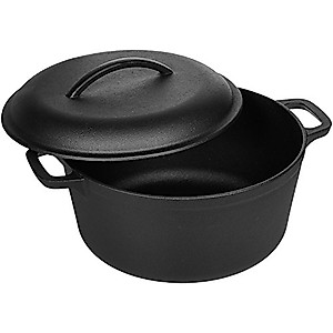 Amazon Basics Pre-Seasoned Cast Iron Round Dutch Oven Pot with Lid and Dual Handles, 5-Quart, Black