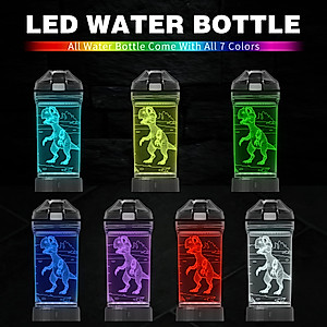 YuanDian Dinosaur Gifts, Light Up Boy Water Bottle with 3D Dino T Rex Design- 14 OZ Tritan BPA Free Eco-Friendly - Cool Drinking Cups Gift for School Kids Boy Girl Child Dinosauria Lovers